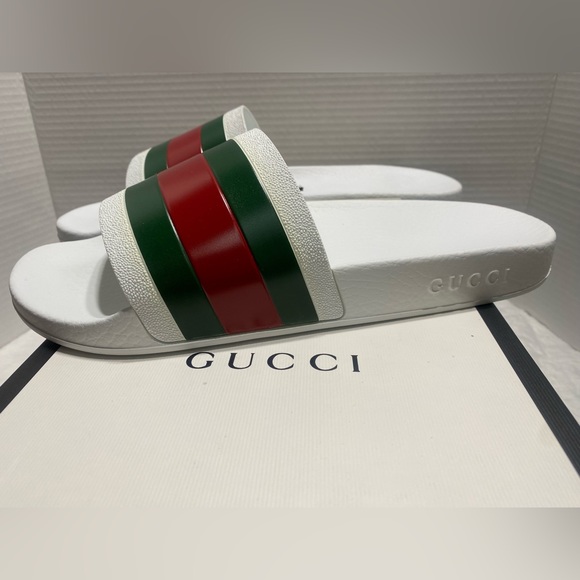 Gucci | Shoes | Mens Sz 9ukus Gucci Signature Stripe Slide Sandals In ...